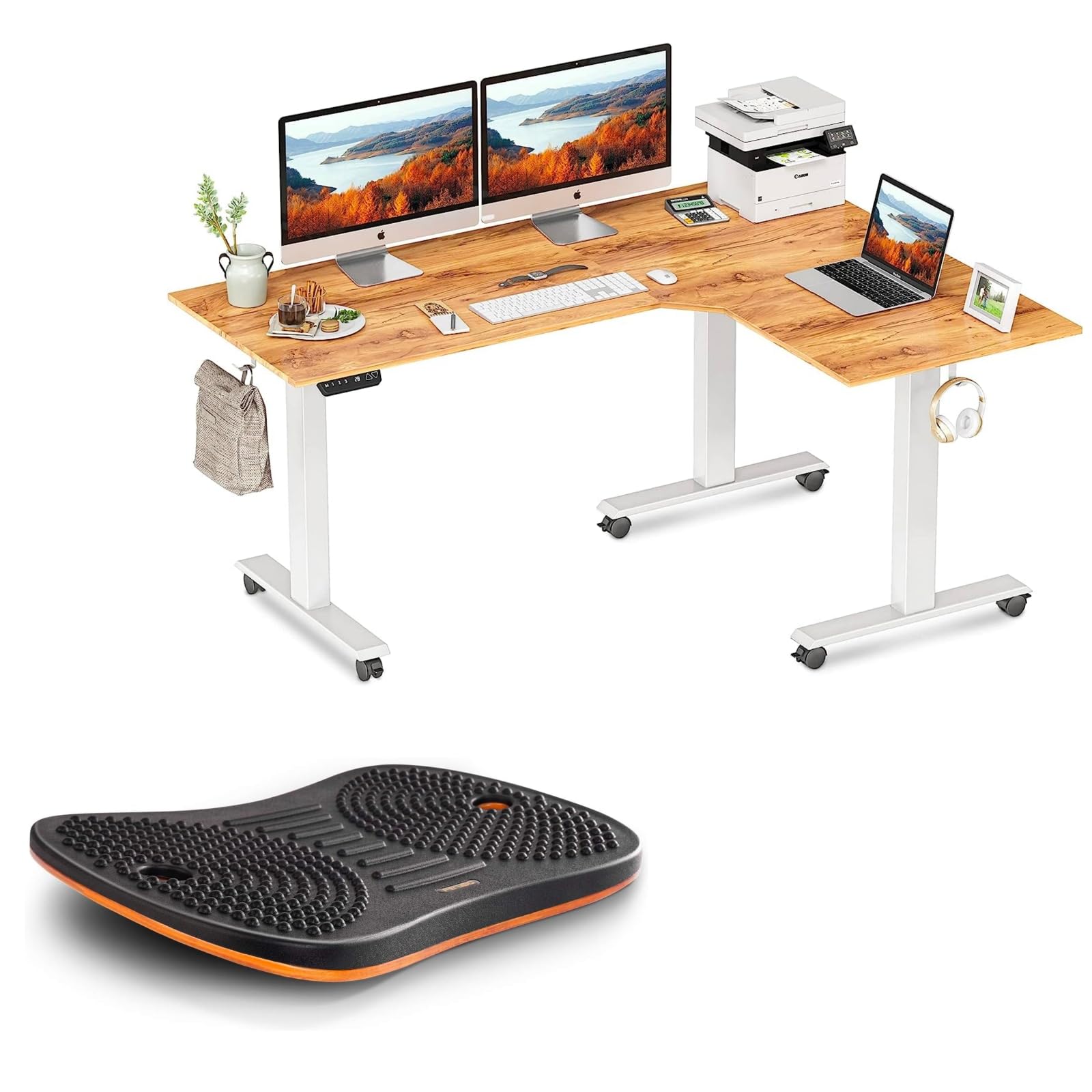 FEZIBO 63 Inch L Shaped Standing Desk & Anti Fatigue Mat