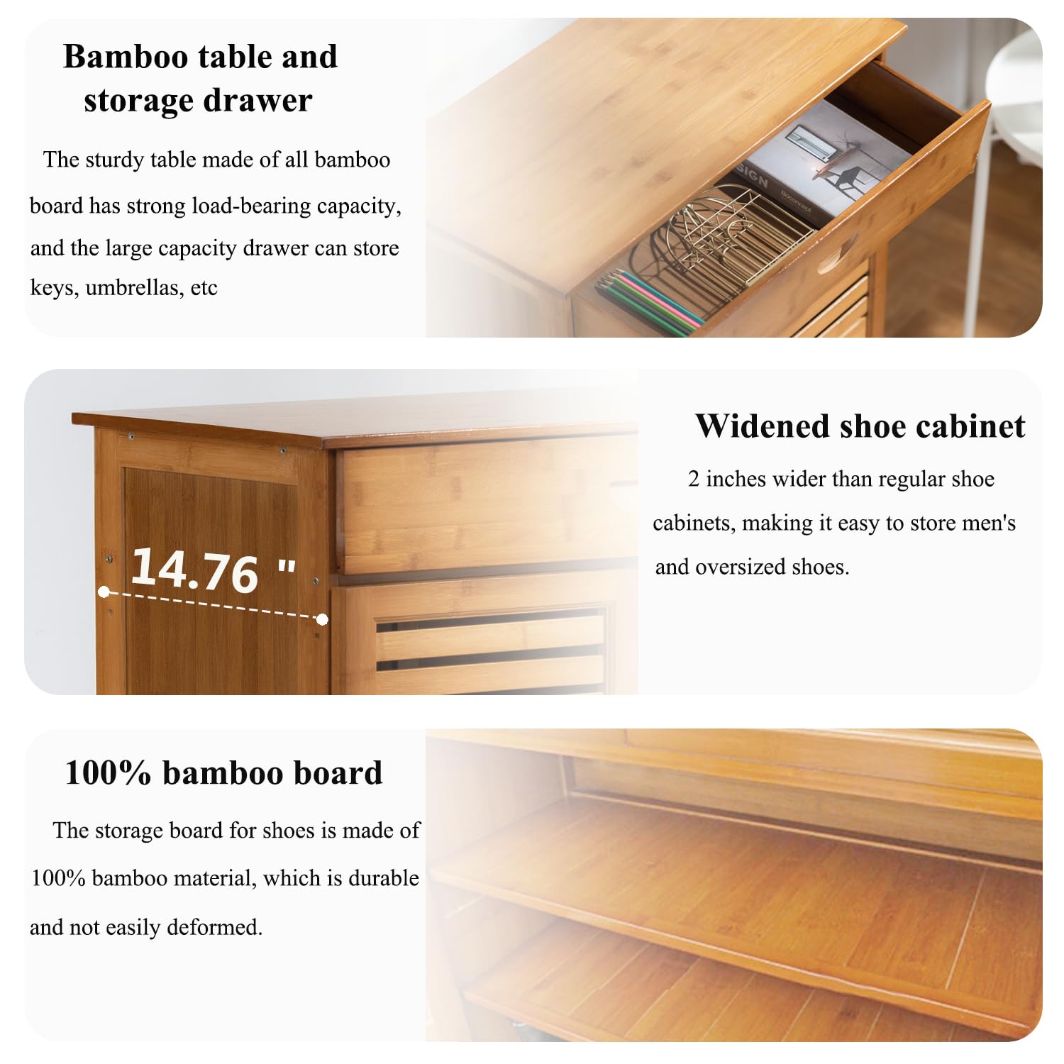 SOBIBO Bamboo Shoe Cabinet, Widen Shoe Storage Cabinet, Shoe Cabinet with1 Drawer and 2 Doors for Entryway, 4 Tier Shoe Storage Cabinet for Closet, Living Room, Bedroom