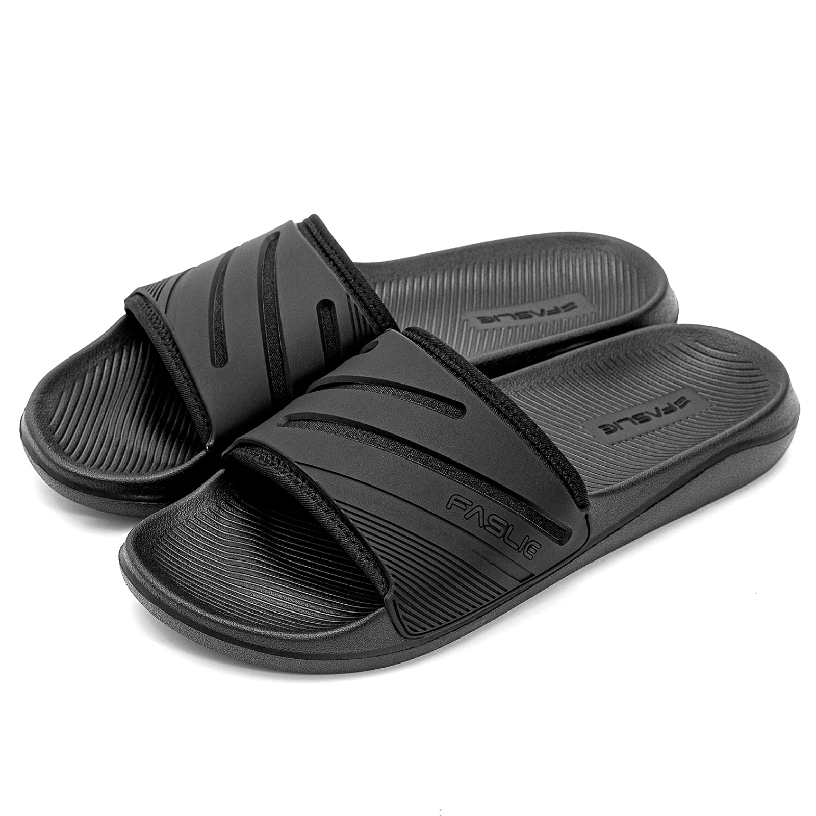 Faslie Slides for Men Athletic Slide Sandal for Beach, Comfort Open Toe Slip-On Indoor Outdoor Slides, Size 8-12
