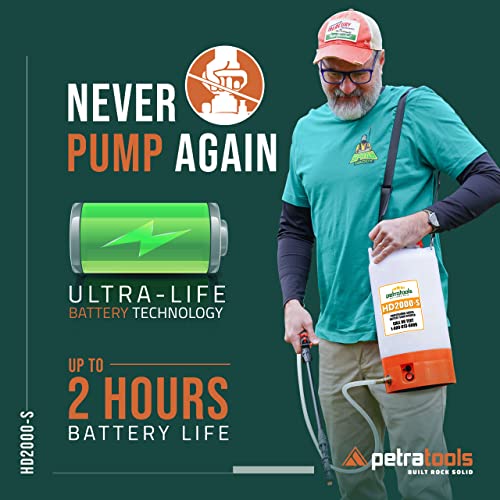 PetraTools Battery Powered Sprayer, Electric Sprayers in Lawn and Garden with Easy-to-Carry Strap, Weed Sprayer, Electric Sprayer & Yard Sprayer with Ultra Long-Lasting Battery Life (2 Gallons)