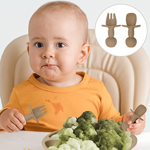 mutualproducts - Baby Feeding Set 10-Piece | Baby Led Weaning Utensils Set Includes Suction Bowl and Plate, Baby Spoon and Fork, Sippy Cup with Straw and Lid | Baby Feeding Supplies Set (B-Beige)
