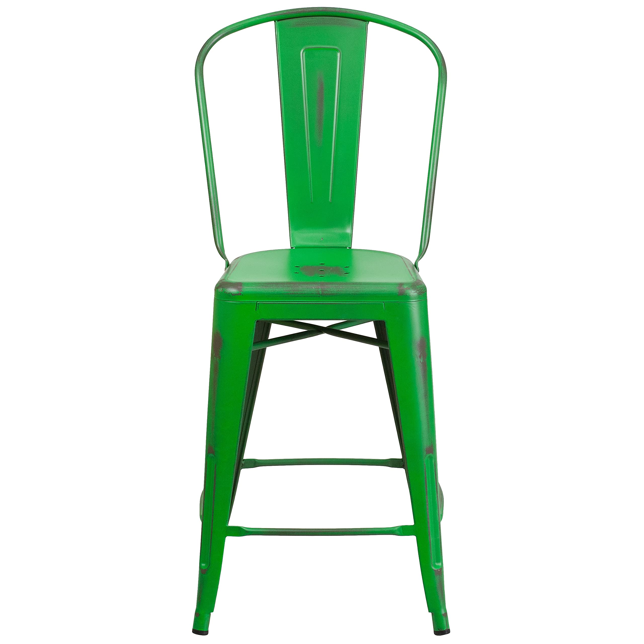 Flash Furniture Commercial Grade 24" High Green Metal Indoor-Outdoor Counter Height Stool with Removable Back