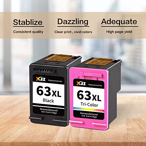 XJI 63XL Remanufactured Ink Cartridges Replacement for HP Ink 63 XL Black and Tri-Color Combo Pack, for OfficeJet 3830 3833 5255 5258 5260 Envy 4510 4520 4650 DeskJet 1112 2132 3630 3634 3639 Printer