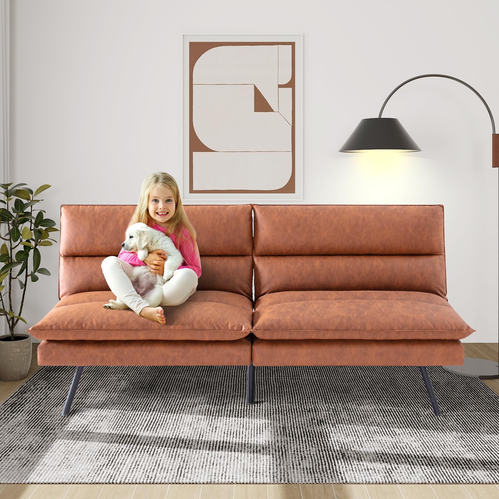 MUUEGM Futon Sofa Bed Couch,Memory Foam Convertible Futon Couch,Modern Faux Leather Sleeper Sofa Couch,Love Seat Sofa for Living Room Small Space Apartment Office,Adjustable Backrest