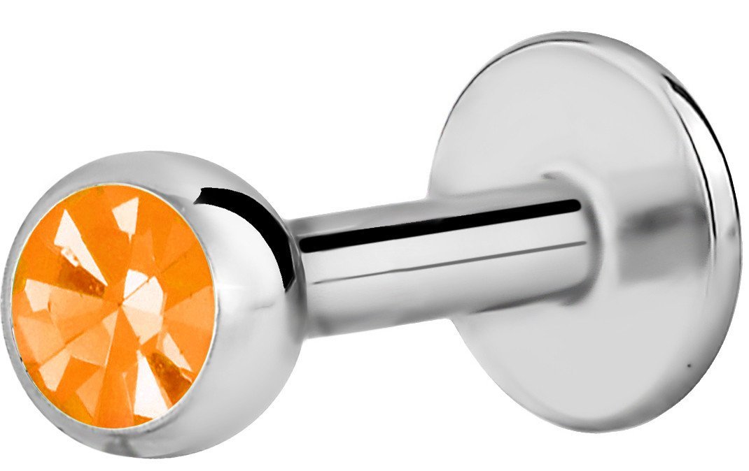 Forbidden Body Jewelry 16g 6mm Surgical Steel Tragus Earring, Helix Earring and Labret Piercing Stud, 3mm Topaz CZ Top