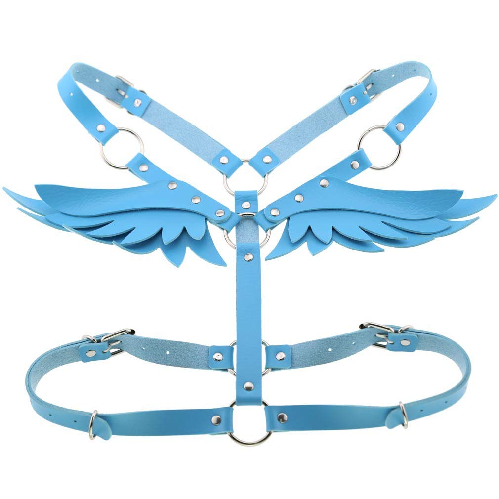 FM FM42 Blue O Ring Waist Belt Body Caged Harness with Angel Wings PN2671