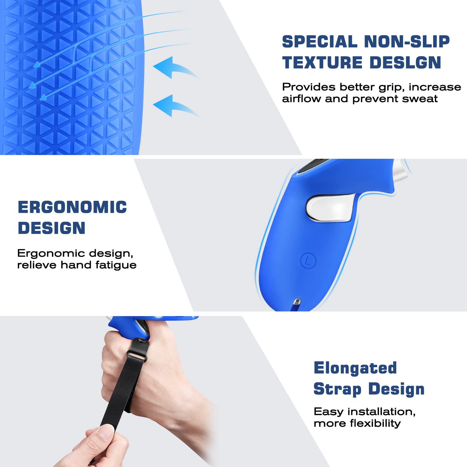 FINPAC Silicone Touch Controller Grip Cover for Quest 2, Protective and Anti-Slip VR Gaming Headset Controller Sleeve Cover (Blue)