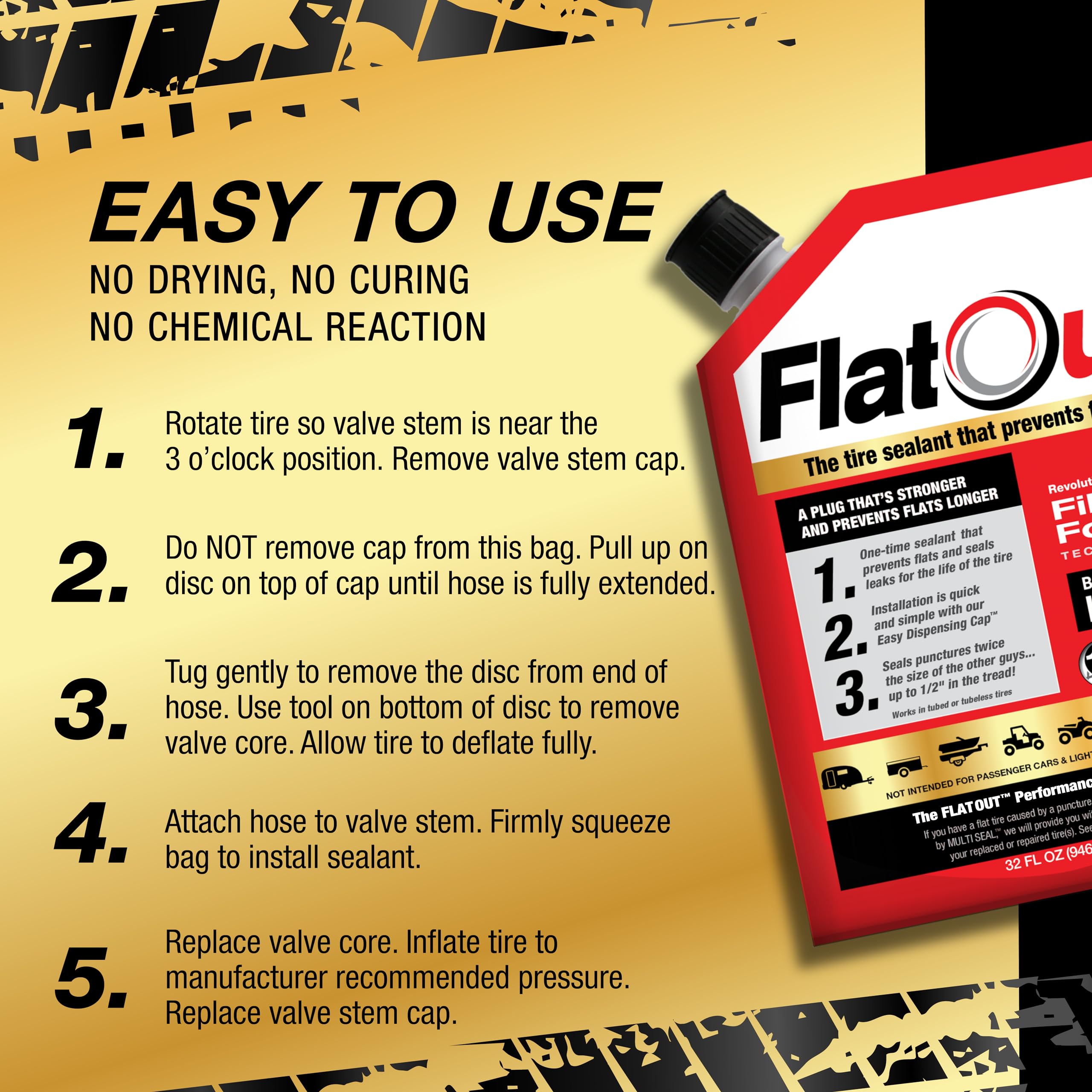 FlatOut Off Road Tire Sealant, Multi-Purpose Formula, Prevents Flat Tires, Fix a Flat Tire, Seals Leaks, Conatins Kevlar, 32 Ounce Bag, 1-Pack