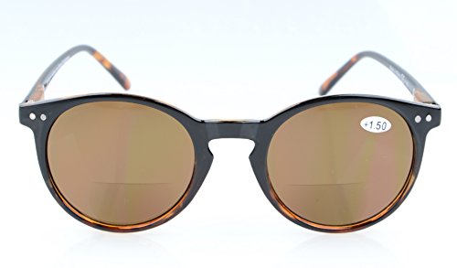 Eyekepper Key Hole Style Spring-Hinged Round Bifocal Sunglasses Sunshine Readers Black-Tortoise +2.0