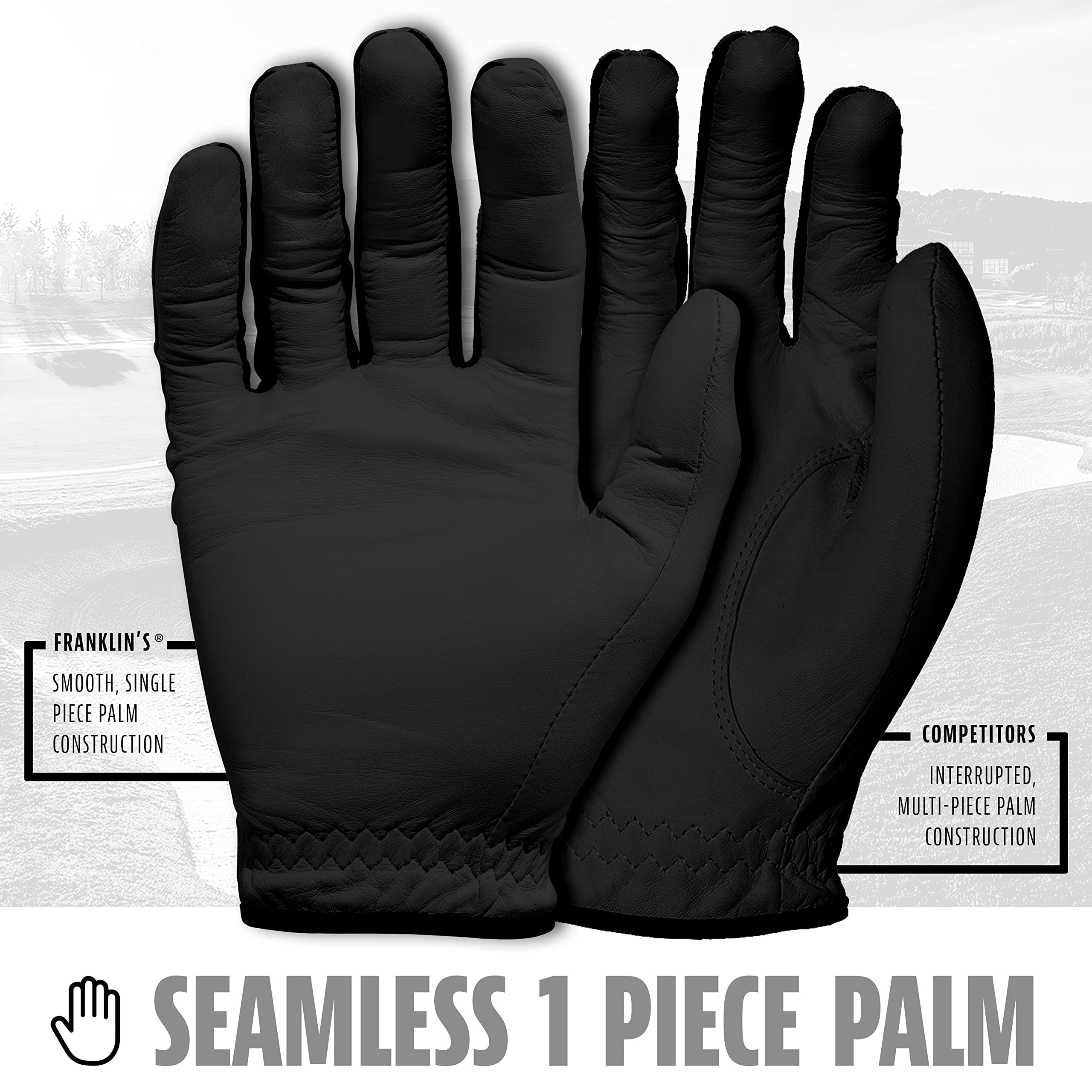 Franklin Sports Golf Glove - Pro Golf Gloves - Premium Leather Golfing Glove - Maximum Grip - Black - Left Hand Glove - Adult Medium