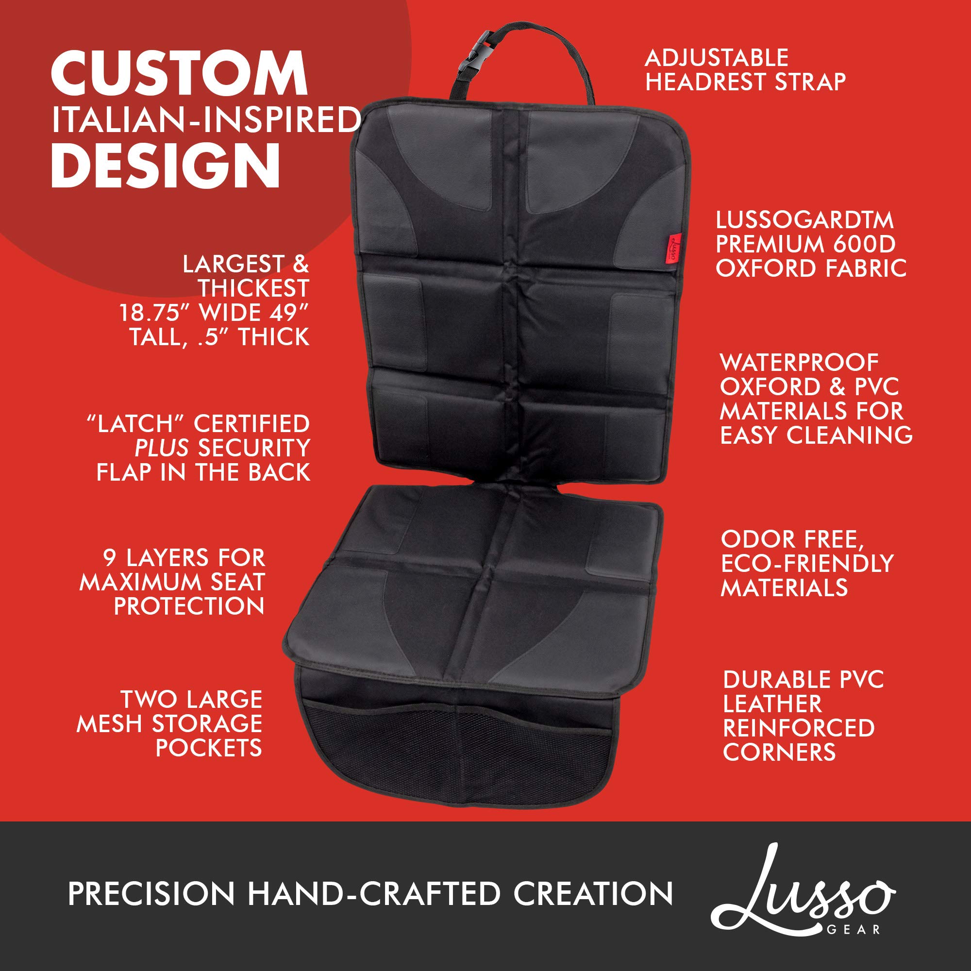 Lusso Gear Car Seat Protector (Gray) + Baby Backseat Mirror for Car (Gray), Waterproof, Protects Fabric or Leather Seats, Premium Oxford Fabric, Travel Essentials