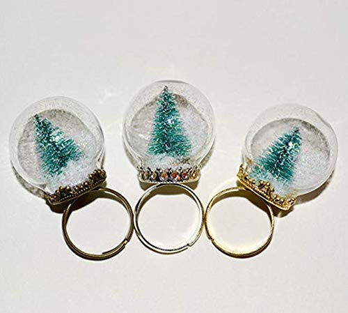 flowers and fruits Christmas Tree Ring, Glass Globe, Adjustable Ring, Snow Globe Jewelry, Statement Ring, Glass Ball Ring,