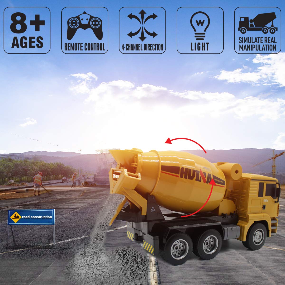 Fistone RC Cement Mixer Truck 6 Channel 1/18 Scale Auto Dumping Construction Vehicle Toy for Kids Boys Age 8 10 12 Years Old