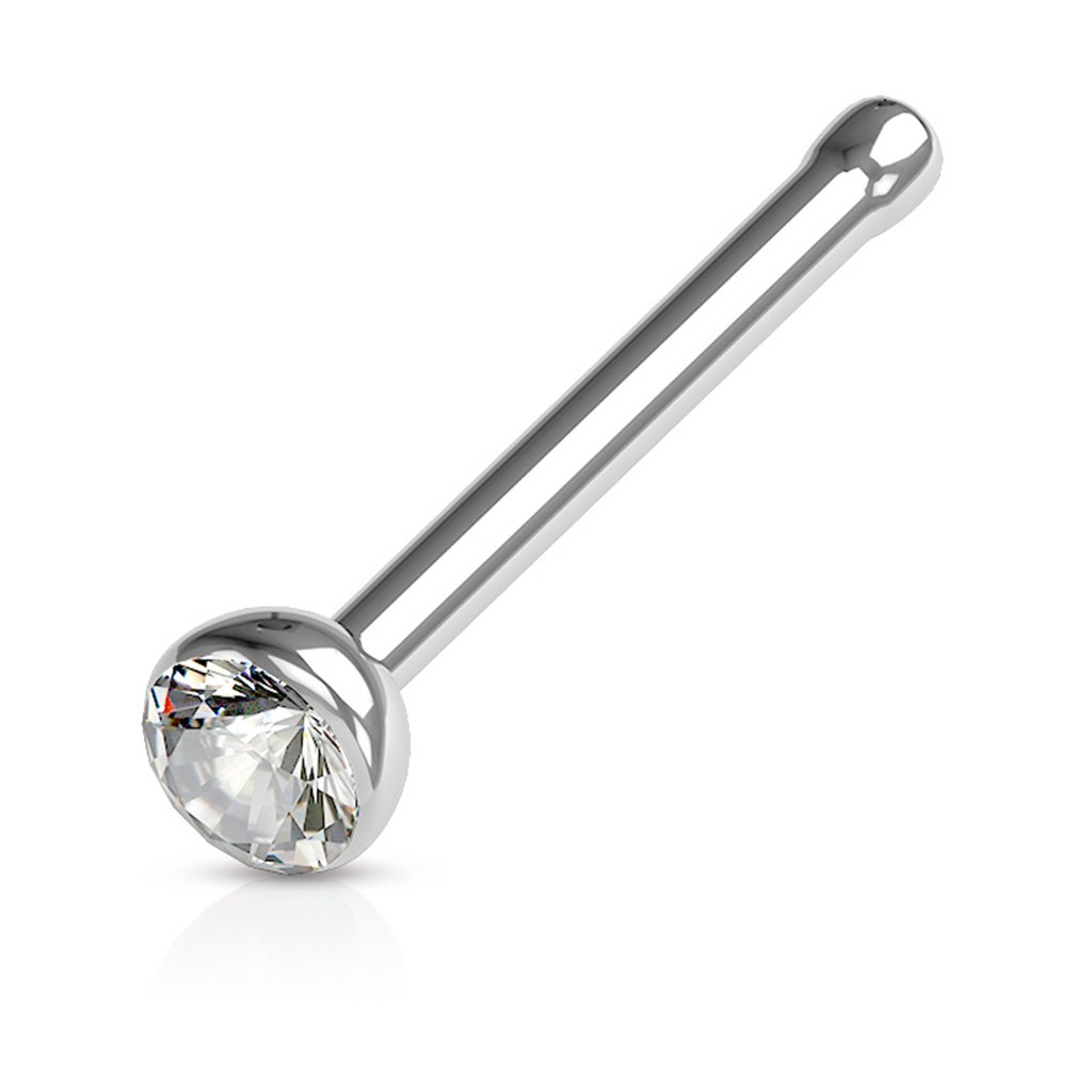 FIFTH CUE 316L Surgical Steel/Titanium Cubic Zirconia Press Fit Nose Bone (18G Steel)