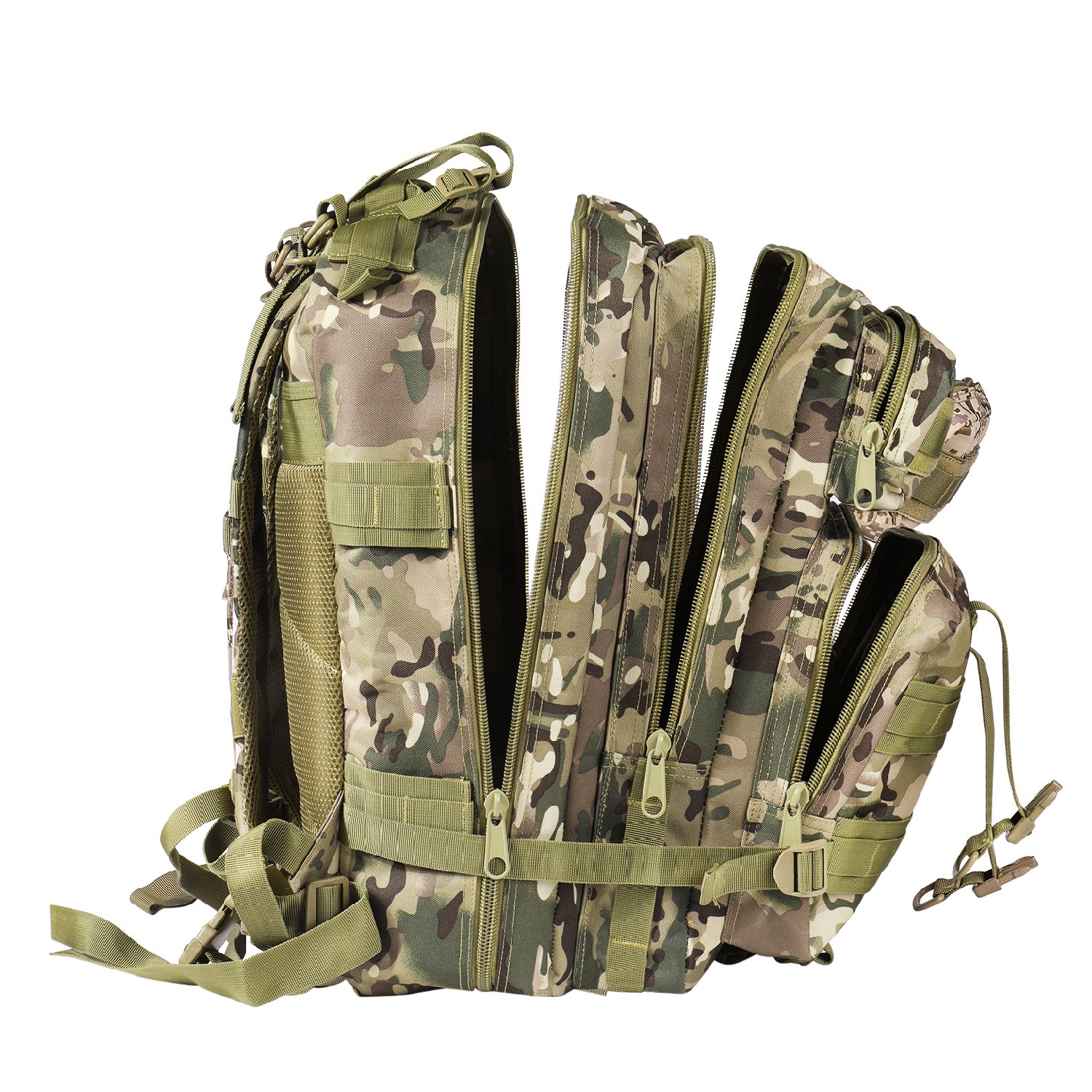 Flexzion Assault Pack Backpack - 40L Large Tactical Bags for Men Military Style Backpack, MOLLE Bug Out Gear Backpack, Water-Resistant RuckSack Army Backpack for Men and Women - Marshland Camouflage