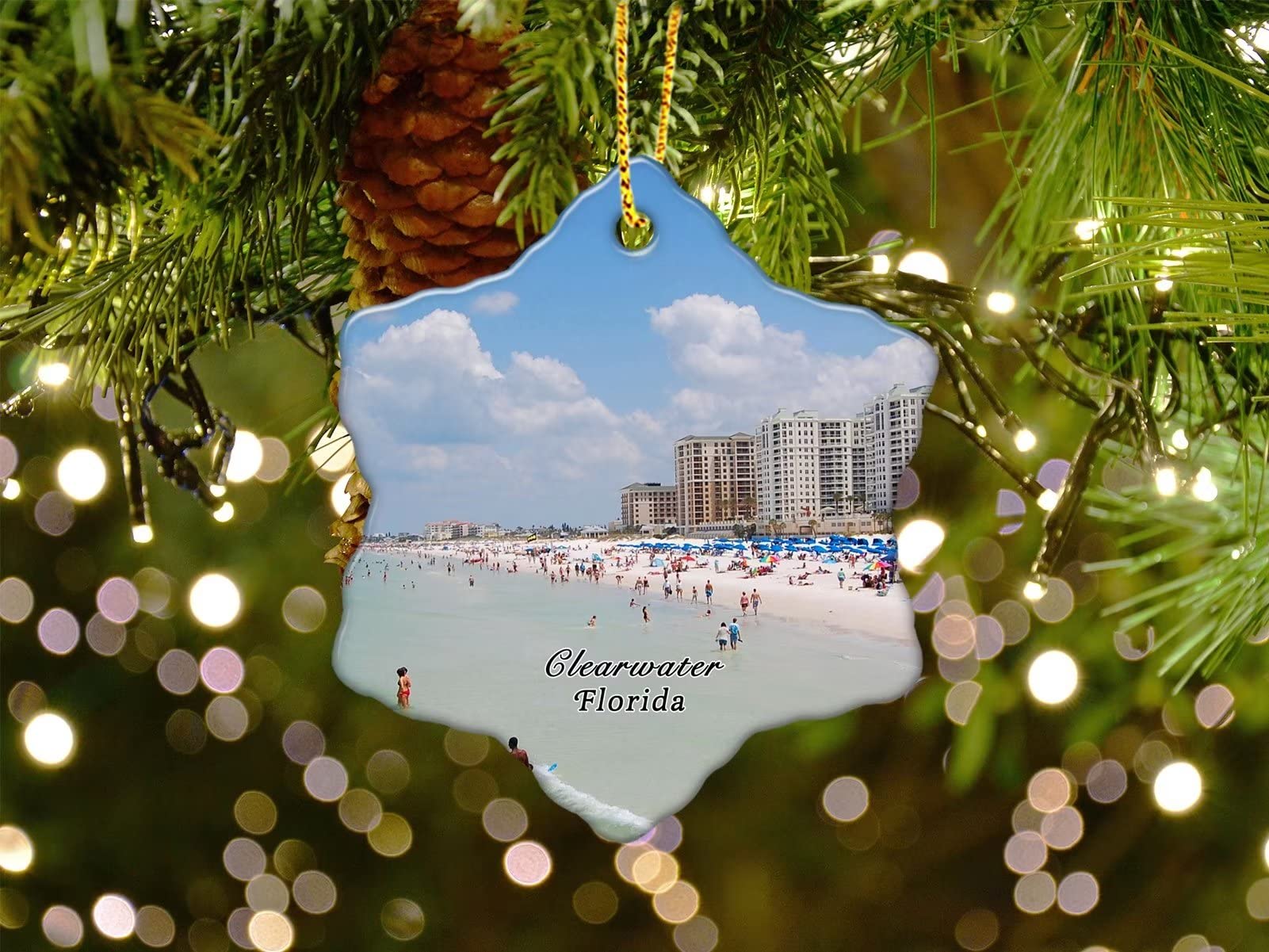 Florida Clearwater Beach Ocean Landscape Photo Ceramic Souvenirs Personalised Ceramic Ornament Double Sided Porcelain Xmas Tree Decorations Family Christmas Ceramics Keepsakes