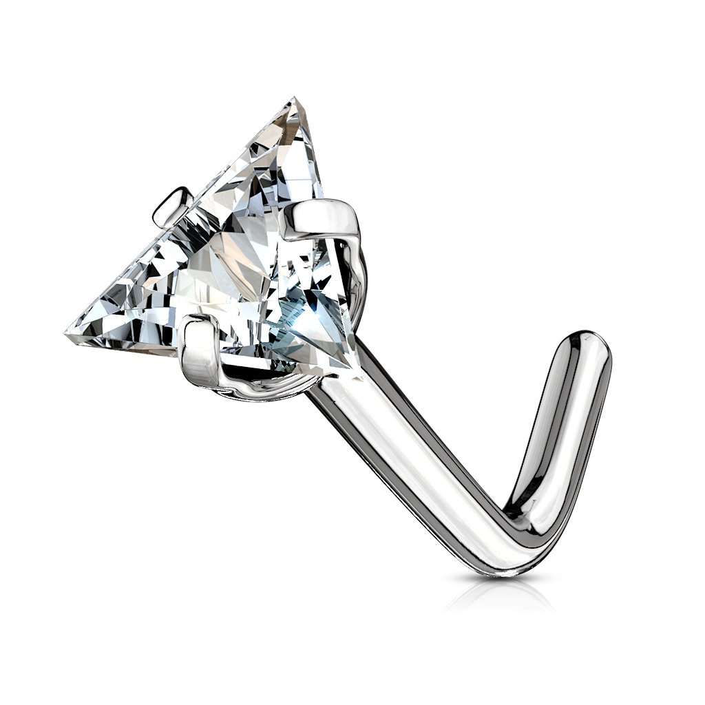 FIFTH CUE Triangle CZ Top 316L Surgical Steel L Bend Stud Nose Ring (18G | 1/4" (6mm) | 3.5mm)