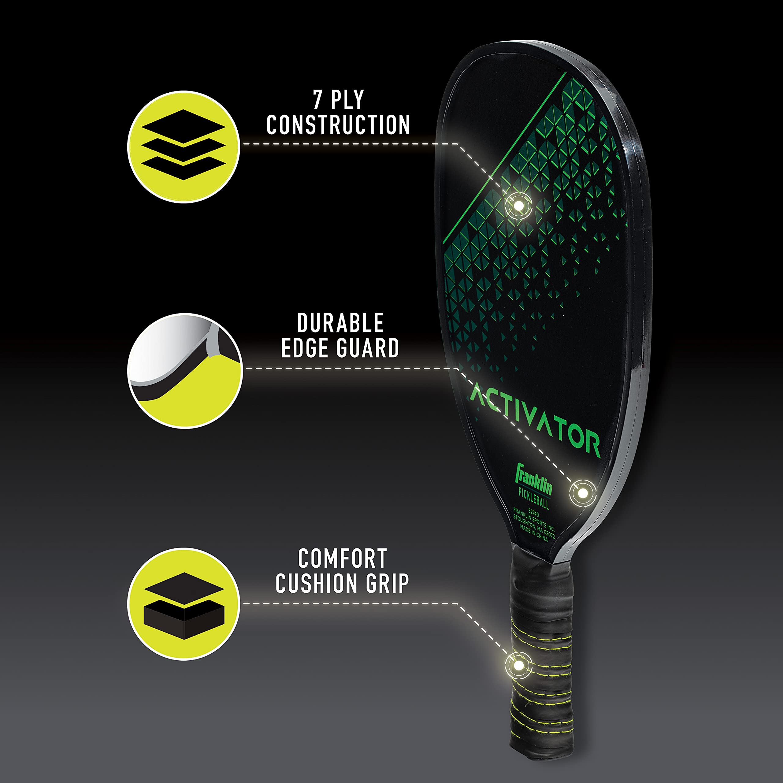 Franklin Sports Pickleball Paddle - Activator Wooden Core Pickleball Paddles - USA Pickleball (USAPA) Approved - 13mm Thick Core