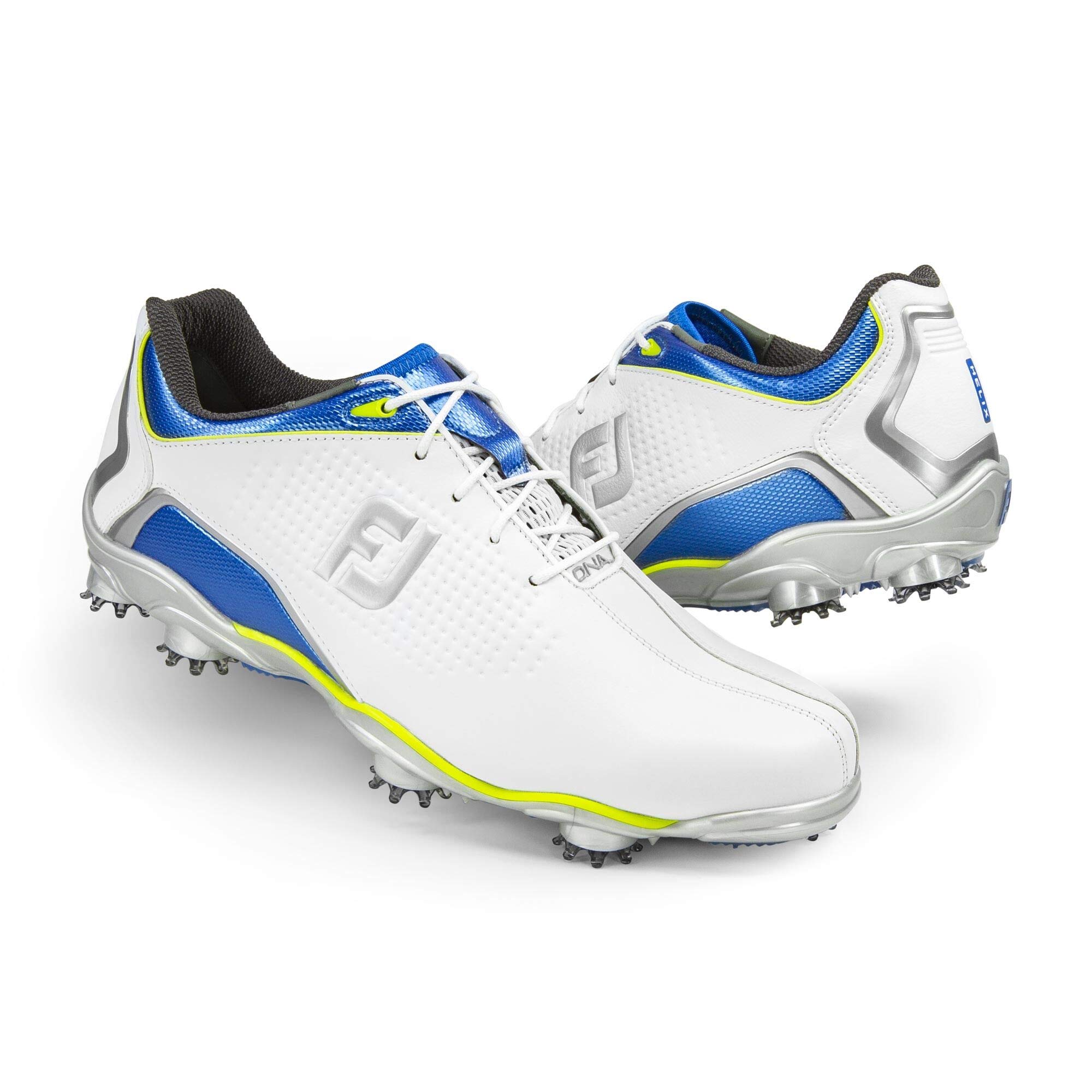 FootJoy Men's D.N.A. Helix Limited Edition-Previous Season Style Golf Shoes, White/Dusk/Lime, 9.5