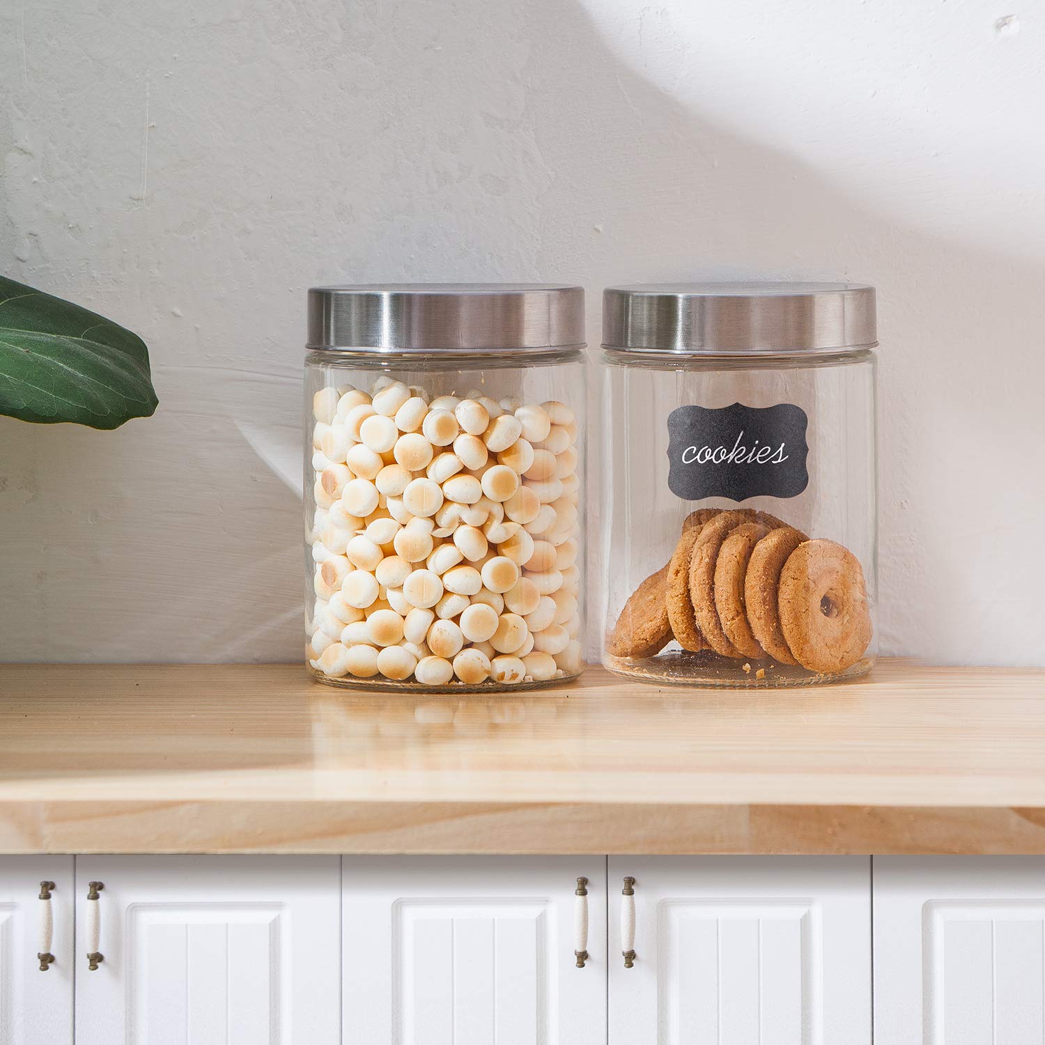 Flrolove Glass Storage Jars with Stainless Steel Lids For The Kitchen,Set of 6,27 oz
