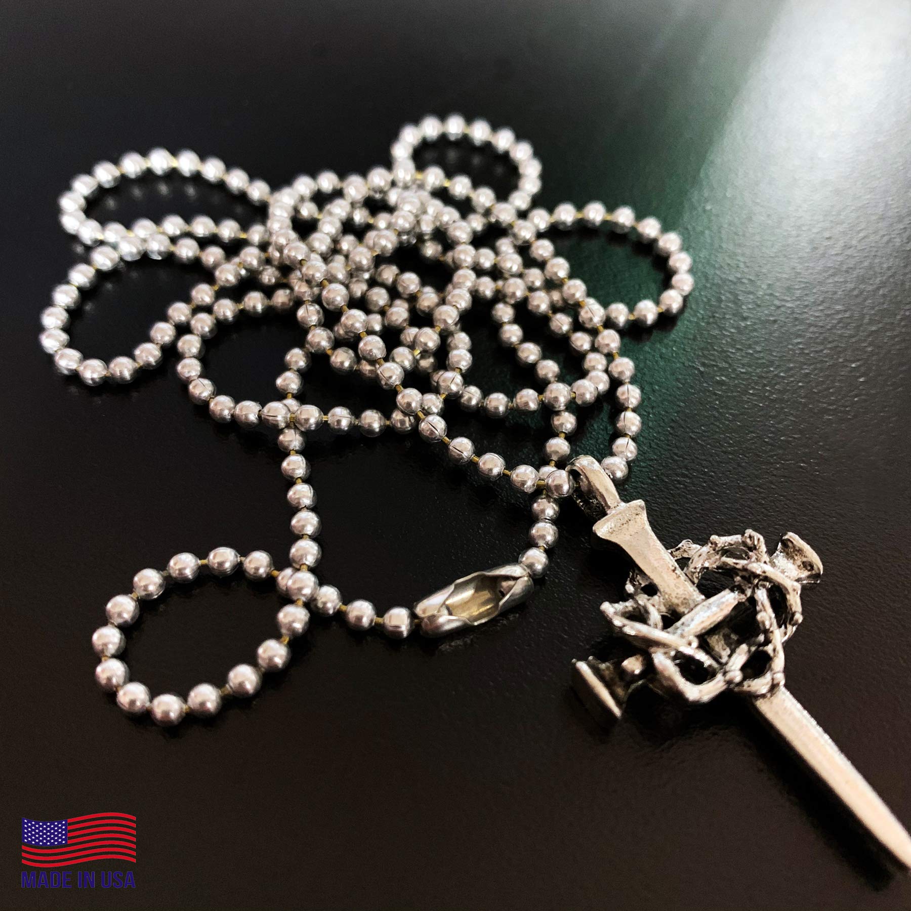FORGIVEN JEWELRY Nail Cross Crown of Thorns Necklace on Ball Chain