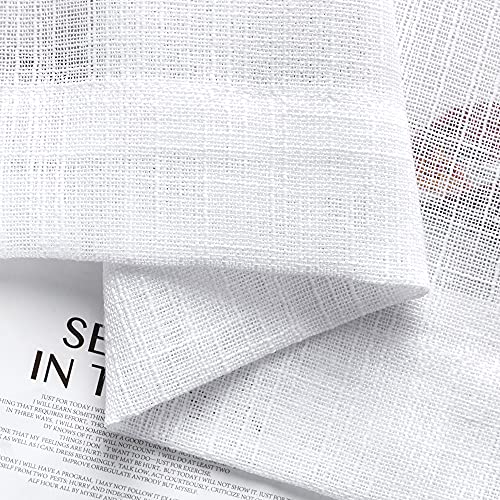 XTMYI White Kitchen Curtains 24 Inch Length Set of 2 Panels Cafe Curtain Tiers Linen Textured Semi Sheer Boho Farmhouse Short Curtains for Small Bathroom Basement Window RV Camper