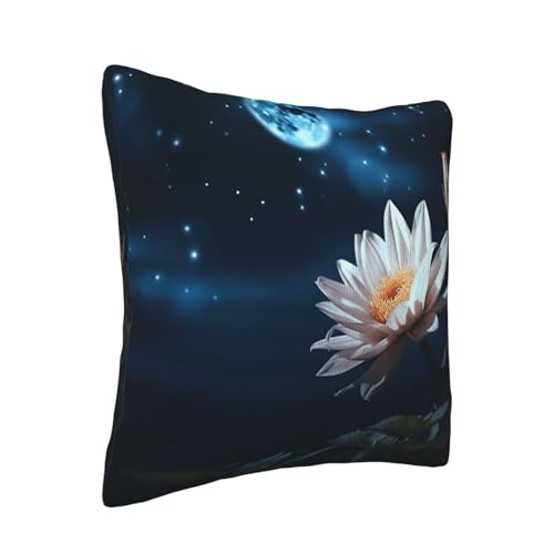 Flower and Moon Print Throw Pillow Cover Corduroy Soft Pillowcase with Hidden Zipper Decorative Cushion Covers for Sofa Living Room Home Decors 18"X18"