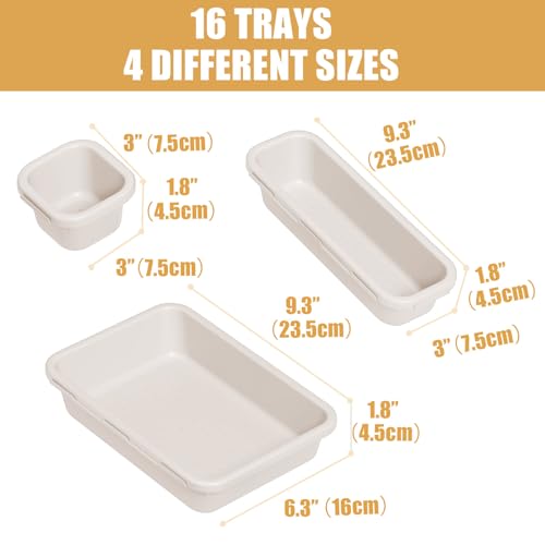 Famhap 16 PCS Desk Drawer Organizers, Versatile Bathroom and Vanity Drawer Organizer Trays, Storage Bins for Makeup, Bedroom, Kitchen Gadgets Utensils and Office(White)