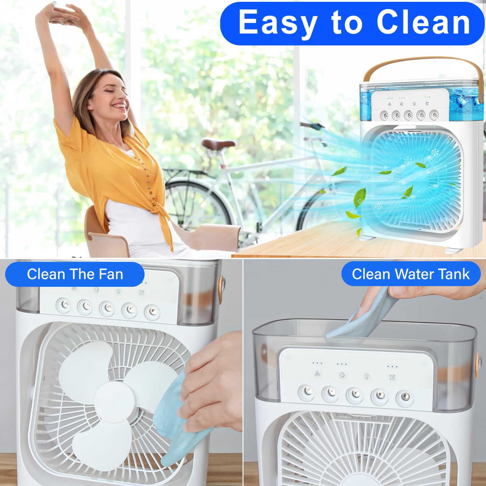 Portable Air Conditioners - Small Portable AC Quiet Personal Air Cooler,USB Powered Mini Desktop Cooling Misting Fan, 1/2/3 H Timer, 3 Speeds,360°Adjustment,for Office, Home, Room,Desk,Car - White