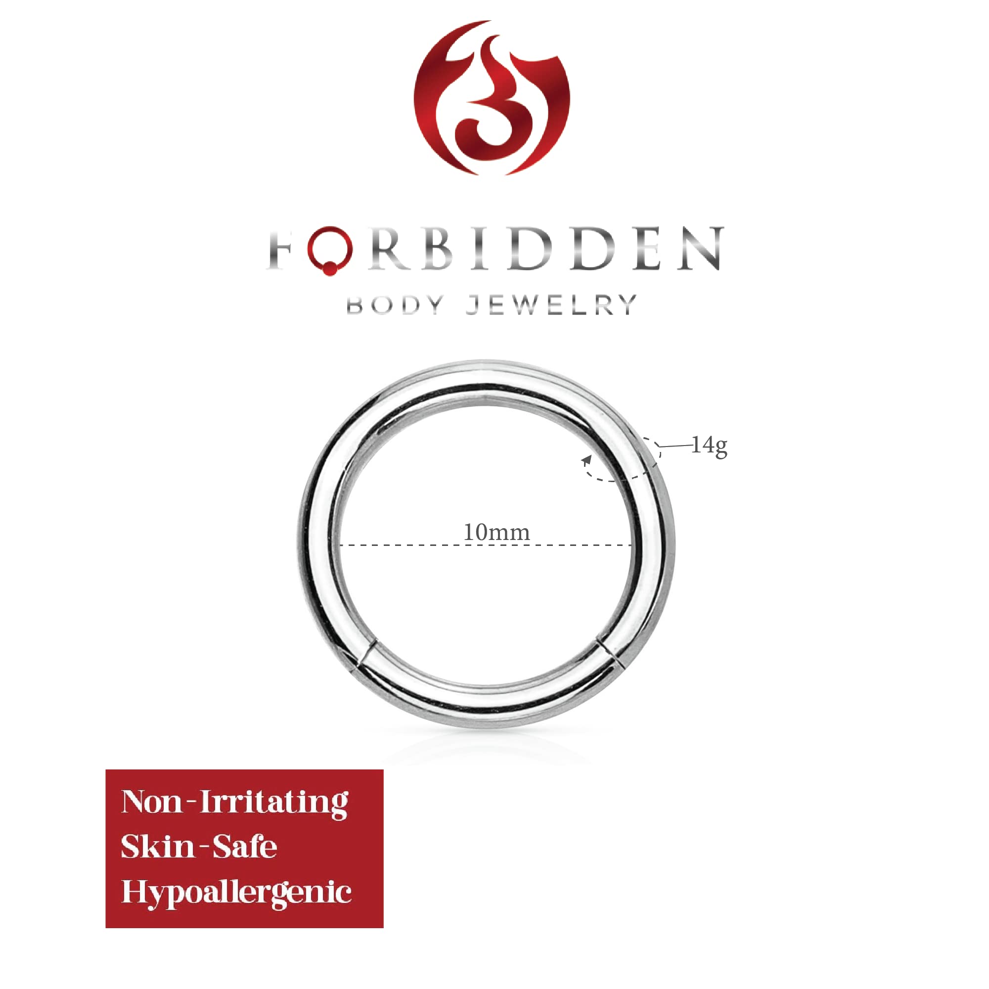 Forbidden Body Jewelry 14g 10mm Surgical Steel Seamless Segment Body Piercing Hoop