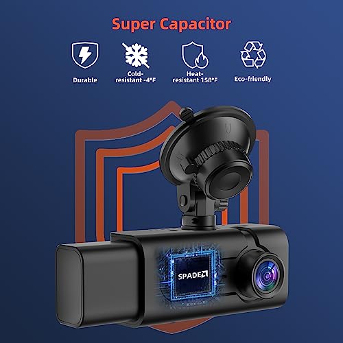 SPADE 3 Channel Dash Cam Front and Rear Inside, 1080P Full HD Dash Camera for Cars, Free 32GB SD Card, 170° Wide Angle, 3.16”IPS Screen, Night Vision, WDR, 24H Parking Mode