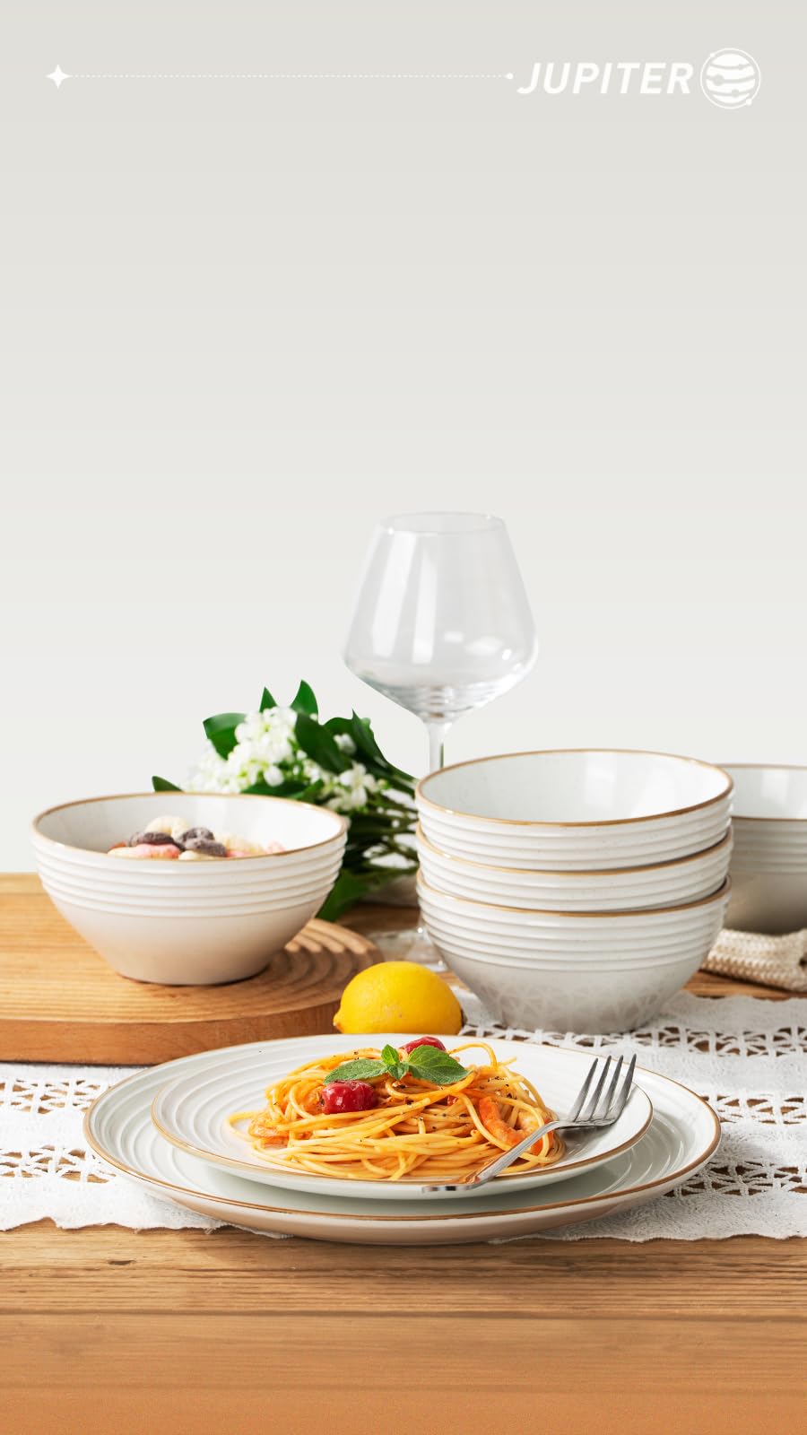 Famiware Jupiter Dinnerware Set, Plates and Bowls Sets for 4, Microwave and Dishwasher Safe, Scratch Resistant, 12 Pieces Dishes Set, White