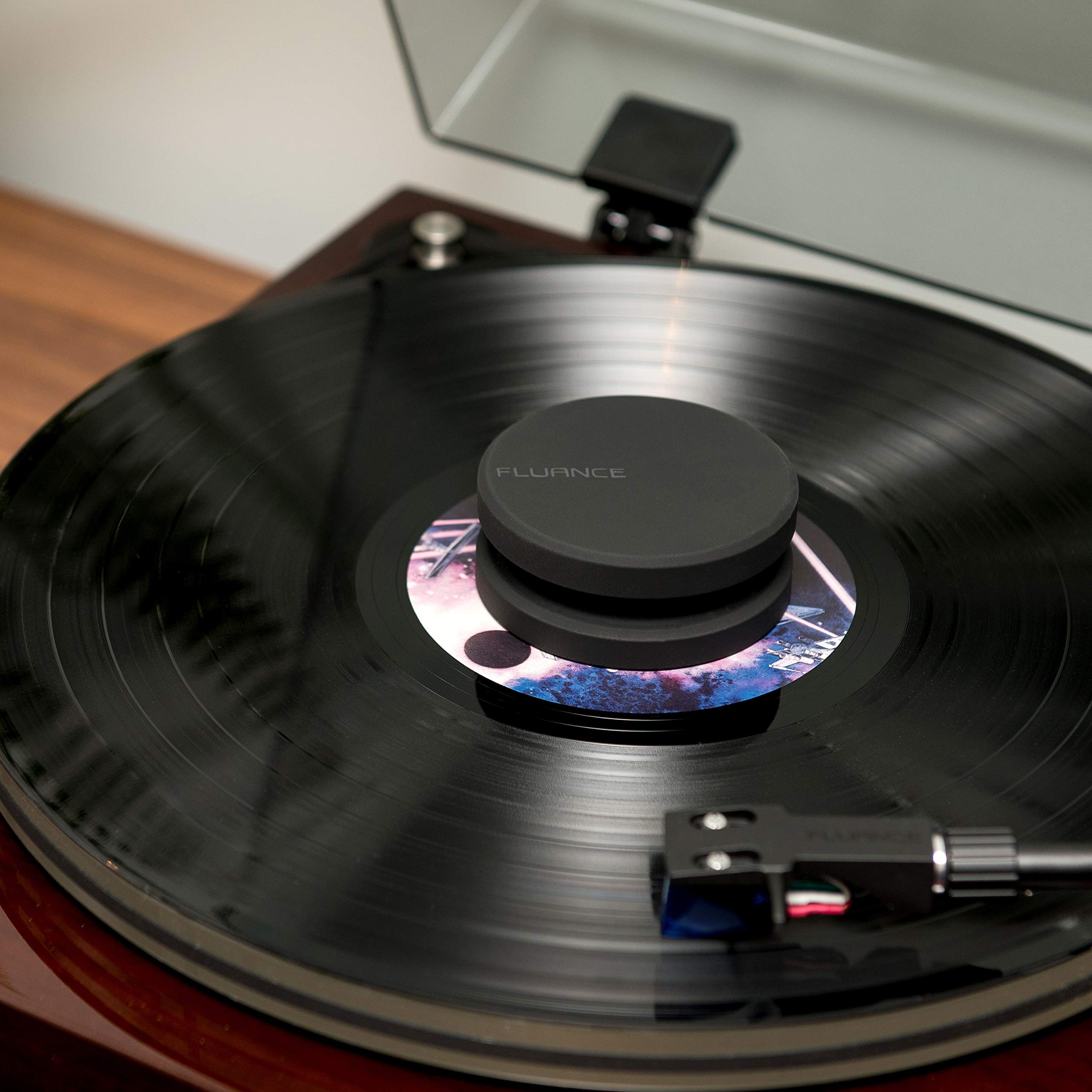 Fluance Cork Platter Mat and HiFi Vinyl Record Weight 760 gram Steel LP Disc Stabilizer Turntable Accessory with Rubberized Coating and Protective Velvet Pad for Vibration Damping (RW03)