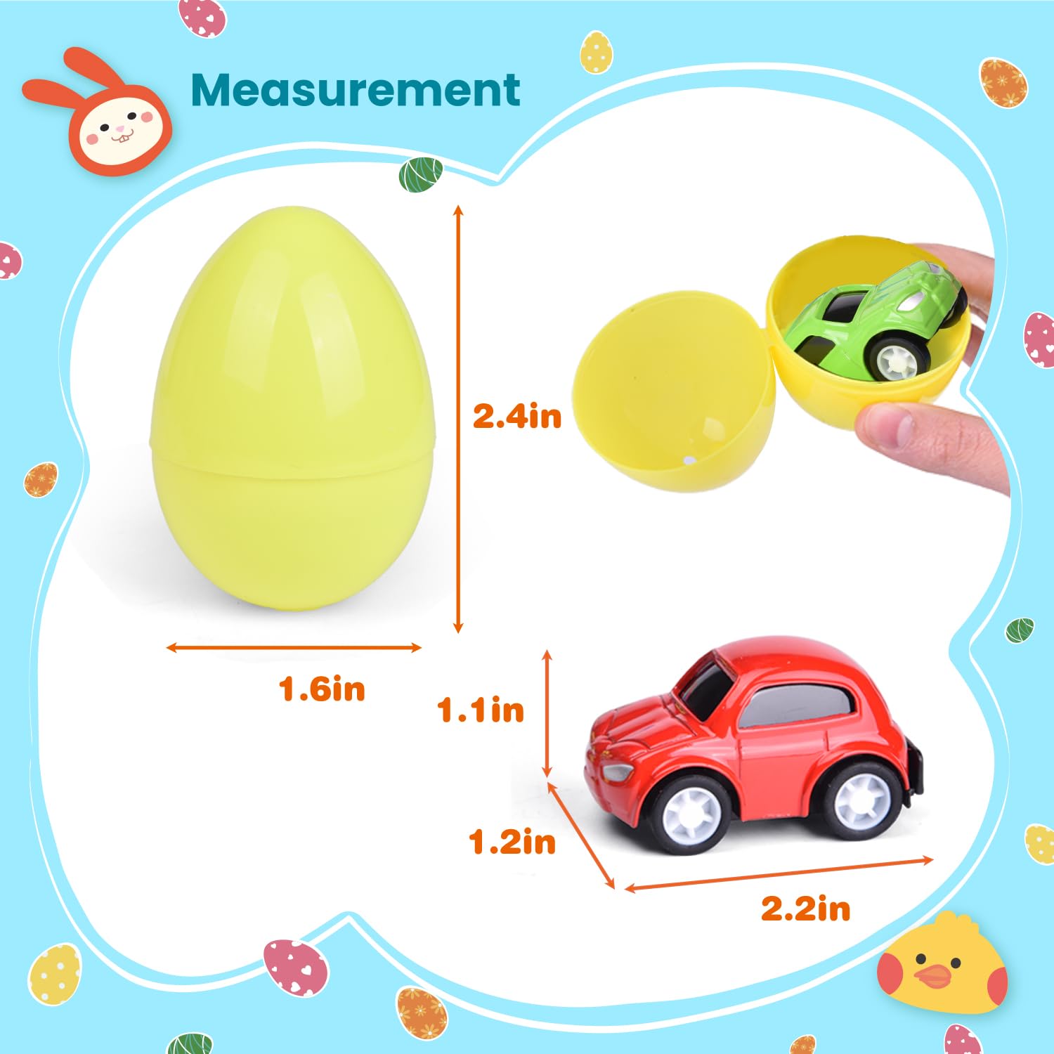 FUN LITTLE TOYS 12 PCs Easter Eggs Prefilled with Pull Back Cars for Kids, Toy Vehicles Easter Party Favors Easter Basket Stuffers, Easter Egg with Toys Inside for Fillers Egg Hunt Classroom Prizes
