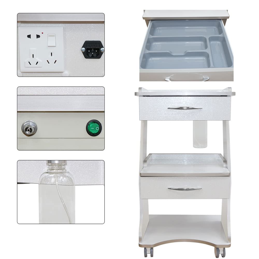 Mobile Cart Built-in Socket Me-dical Den-tist Cart Multi-Function 3 Layers Tray Roller Trolley with a Water Bottle Lab Instrument Tray Rolling Cart for De-ntal Lab (Ship from USA)
