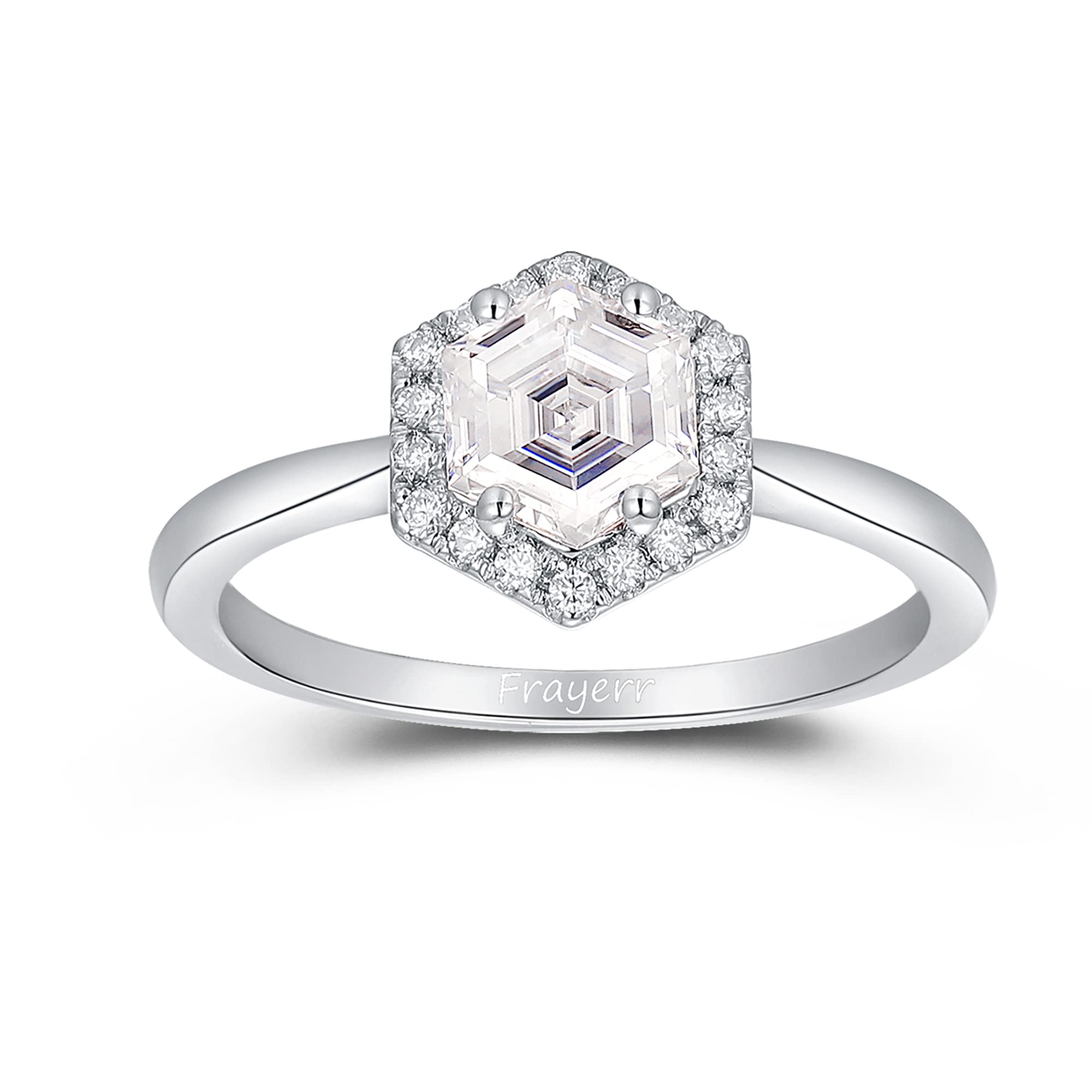 Frayerr Moissanite Ring - Statement Gift Ring - 1.85 Carat Hexagon Excellent Cut GH Moissanite Ring - Minimalist Sparkle Moissanite Halo Ring - 925 Silver Promise Ring - Prong Set Birthstone Ring (7)