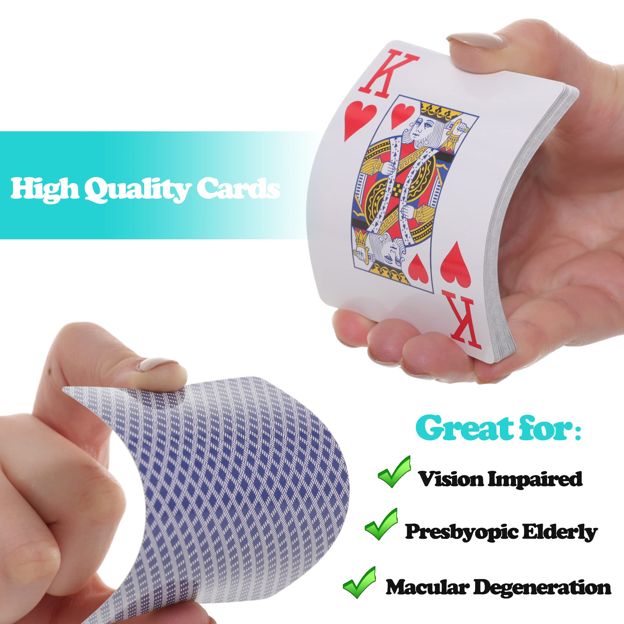 Fanwer Playing Cards Large Print for Adults - 2 Packs, Large Print Playing Cards for Seniors, Vision Impaired, Low Vision Crowd, for Blackjack, Euchre, Canasta Card Game