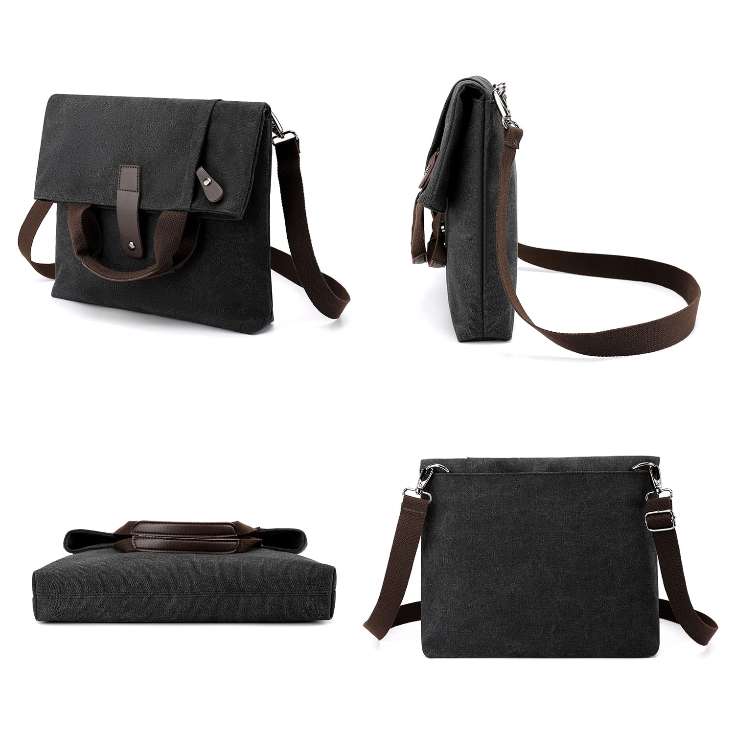 Folding Canvas Crossbody Shoulder Handbag Tote Bags with Adjustable Shoulder Strap Casual Messenger Bag (Black)