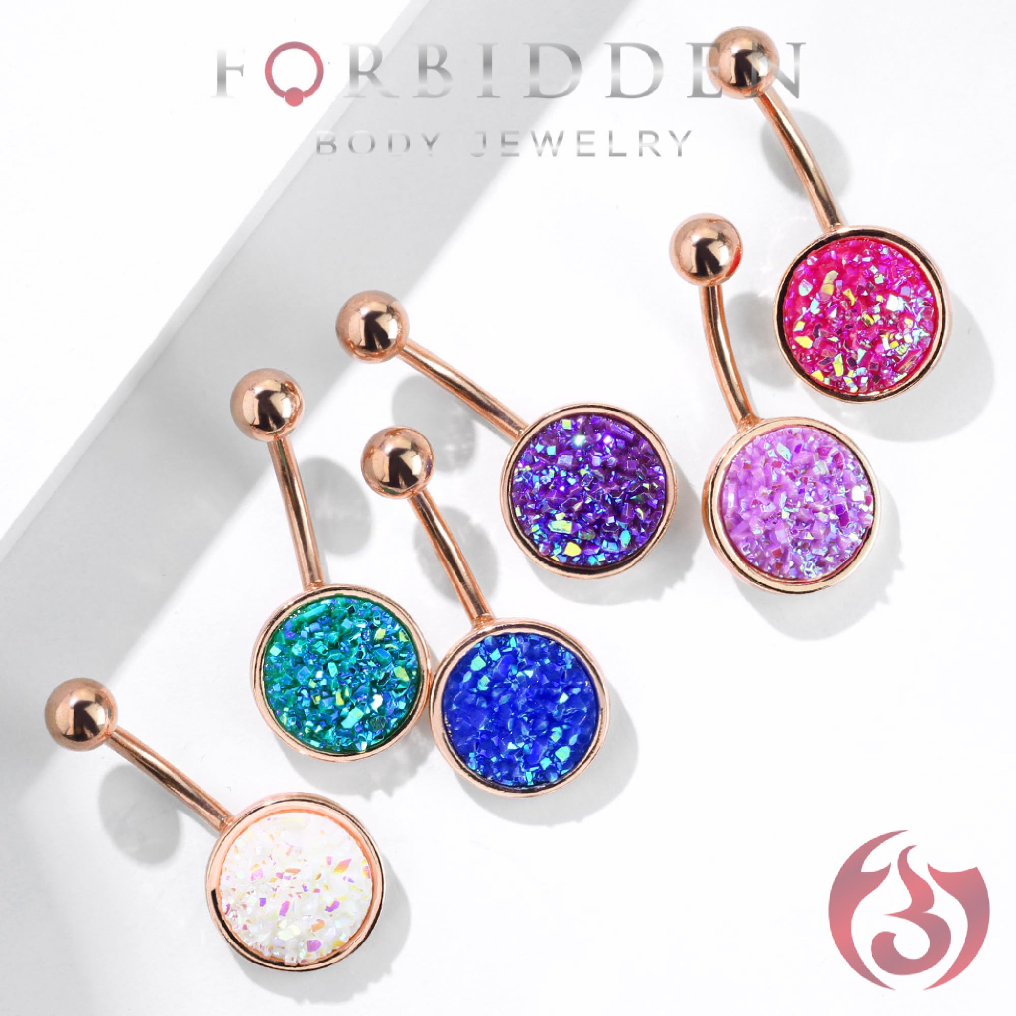 Forbidden Body Jewelry 14g Surgical Steel Synthetic Druzy Stone Round Belly Button Ring, Green