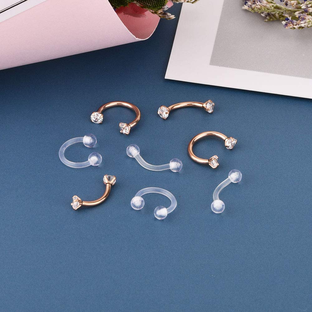 FECTAS 16G Cartilage Helix Earrings Daith Rook Earrings Stainless Steel CZ with Clear Retainers Ear Piercing Pack
