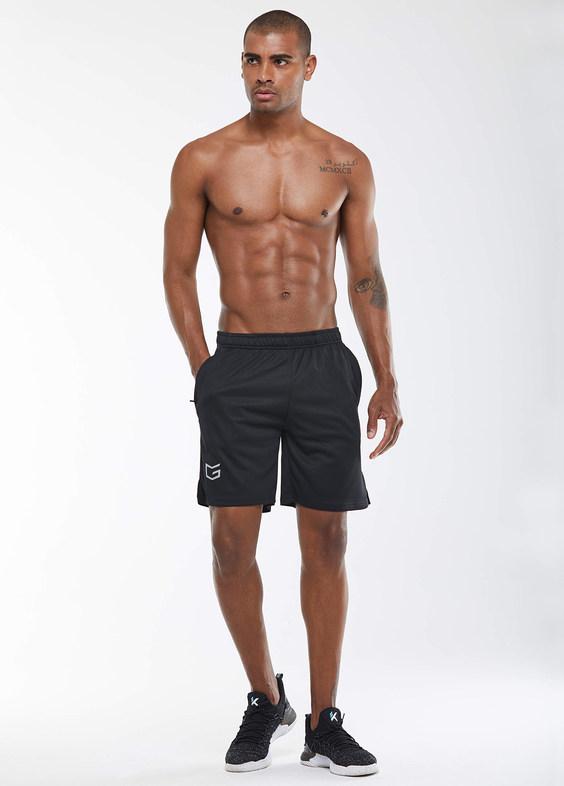 G Gradual Men's 7" Workout Running Shorts Quick Dry Lightweight Gym Shorts with Zip Pockets (2 Pack: Navy Blue/Black X-Large)
