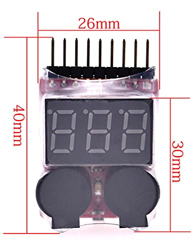 Readytosky Lipo Battery Checker RC Battery Low Voltage Buzzer Alarm Voltage Tester Monitor for 1-8S Lipo Life LiMn Li-ion Battery(4PCS)