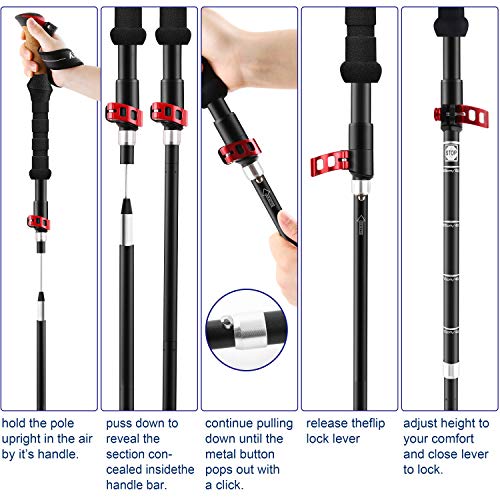 Folding Trekking Poles- 2 Pack Lightweight Aluminum Adjustable Hiking Poles-Walking Sticks with Quick Lock System - Upgrade Cork Handle-Professional Walking Poles for Men, Women and Children
