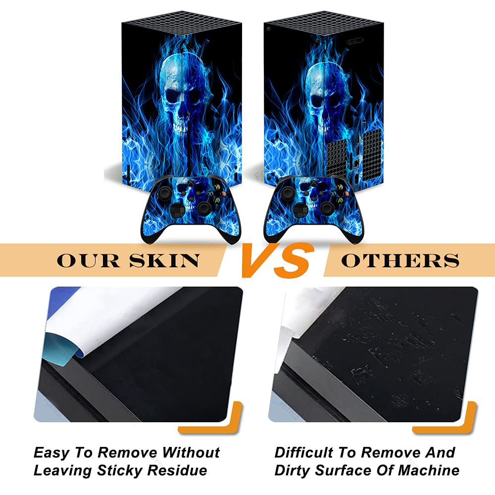 FOTTCZ Vinyl Skin for Xbox Series X Console and Controllers, Sticker Decal Protect Xbox Series X Devices - Blue Flame Skull