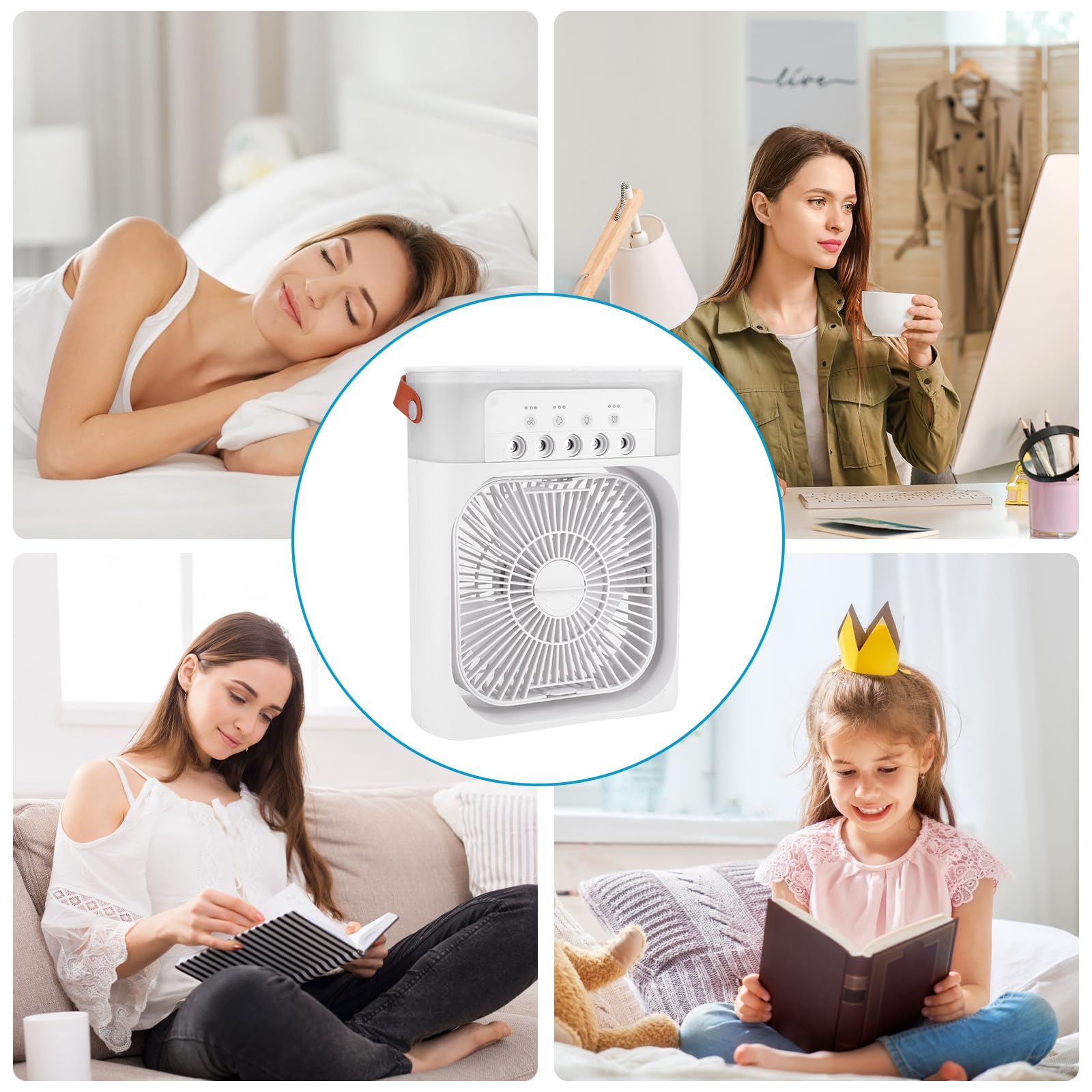 Portable Air Conditioner - Mini Evaporative Air Cooler Desk Air Conditioner Fan with 3 Wind Speeds, 3 Spray Modes, 1/2/3 H Timer and 7 Color Light, Air Cooling Fan