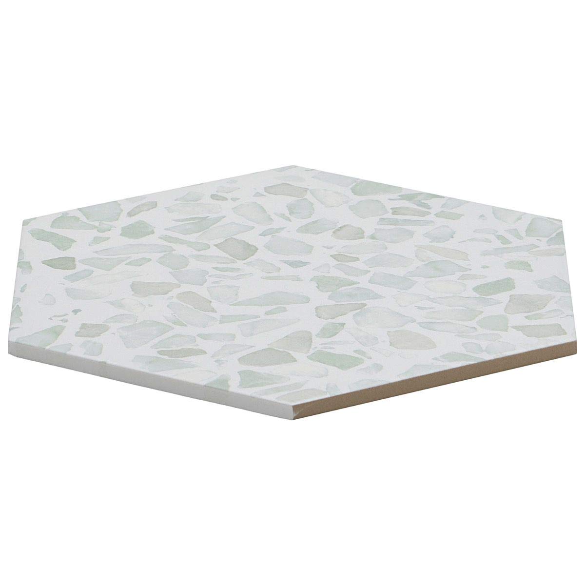 Fusion Hex Green Terrazzo 3 in. x 6 in. Terrazzo Matte Porcelain Tile Sample