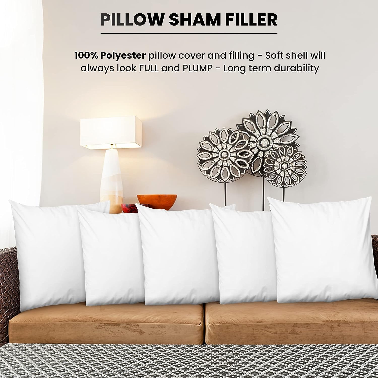 Foamily Throw Pillows Insert - Single Pillow 26" x 26" Inches for Bed and Couch - 100% Machine Washable Cotton Pillow - Indoor Decorative Throw Pillows for Couch & Bed