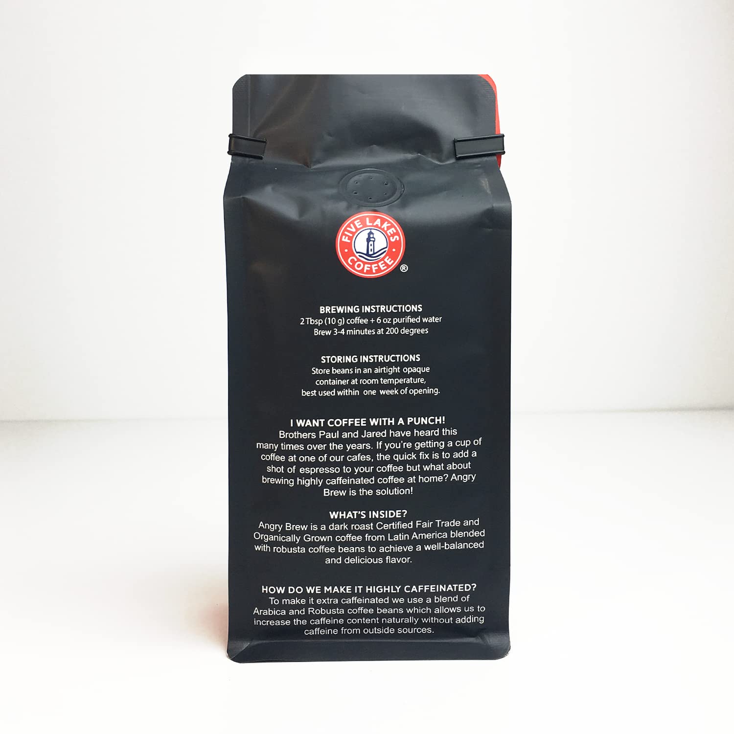 Five Lakes Coffee - Angry Brew - Coffee with a punch! Highly caffeinated, dark roast, coffee (Ground)