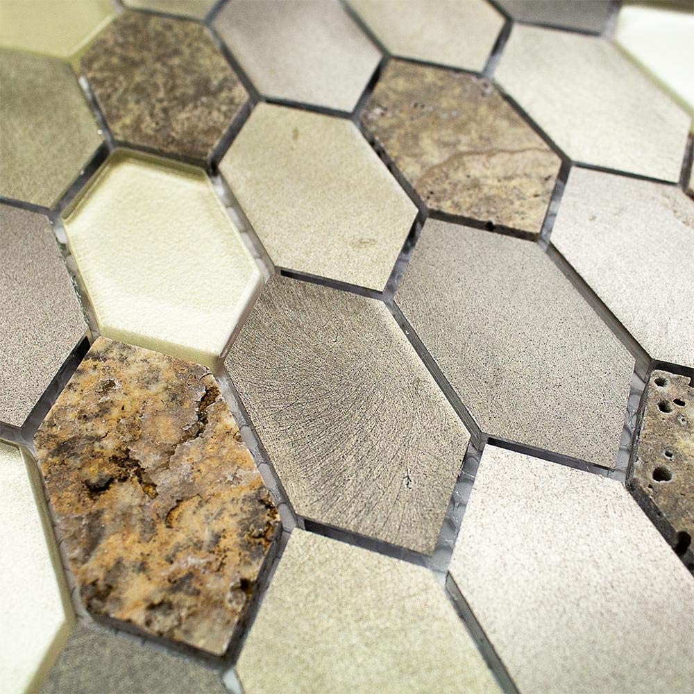 Fortis Halo Marble Metal Glass Wall Mosaic Tile - 3 in. x 6 in. x 8 mm Tile Sample