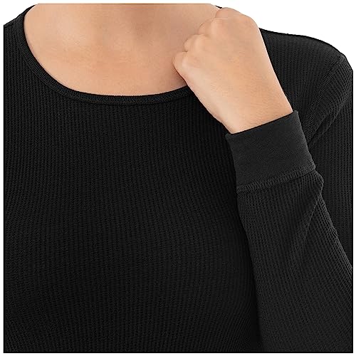 Fruit of the Loom Women's Micro Waffle Premium Thermal Underwear Tee Shirt, Black/Black, Medium